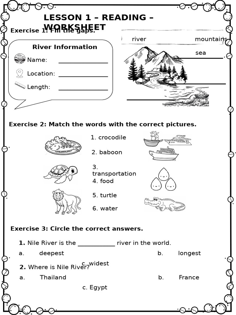 Lesson 1 - Reading - Worksheet: River Information | PDF