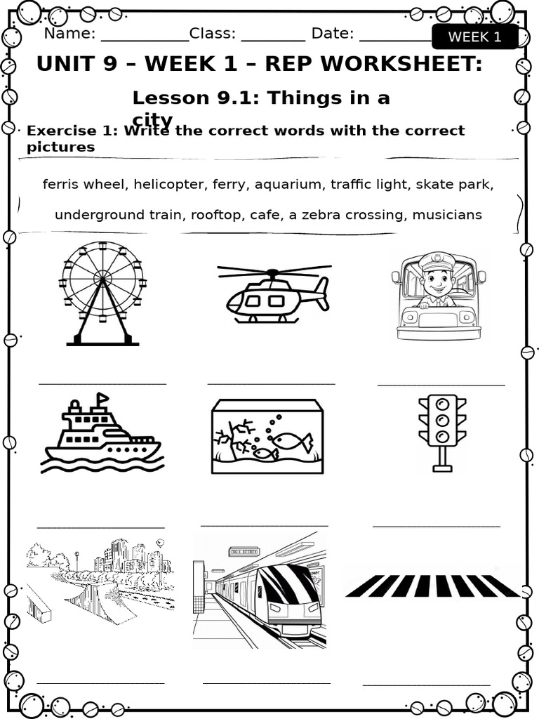 Unit 9 - Week 1 - Rep Worksheet:: Lesson 9.1: Things in A City | PDF