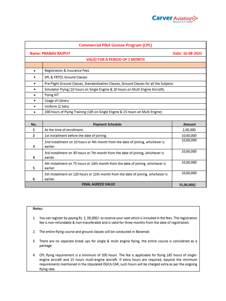 CPL Program Fee Structure Overview | PDF | Payments | Fee