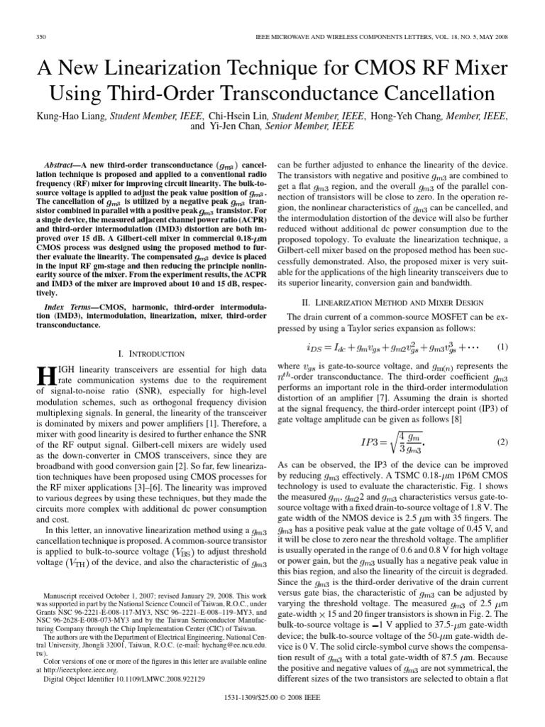 CMOS RF Mixer Linearization Technique | PDF | Field Effect Transistor ...