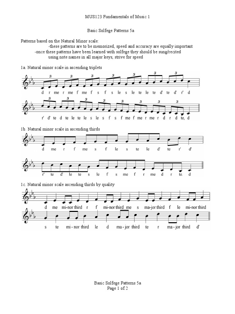 Basic Solfege Patterns 5a Natural Minor Scale | PDF