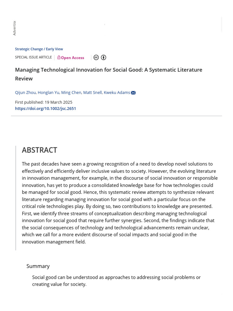 Paper - Managing Technological Innovation For Social Good - A ...