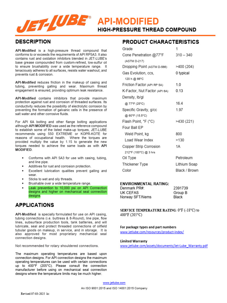 API-Modified High-Pressure Thread Compound | PDF | Corrosion | Rust