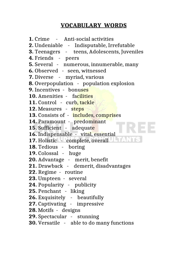 Vocabulary Words | PDF
