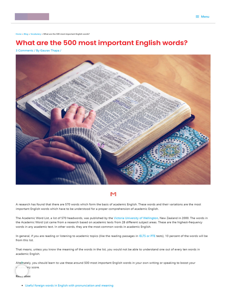 What Are The 500 Most Important English Words. | PDF | International ...