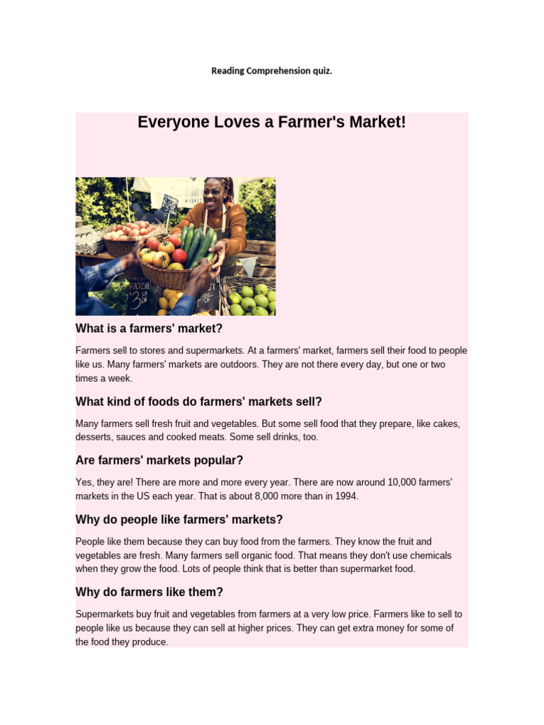 Reading Comprehension | PDF | Farmers' Market | Supermarket