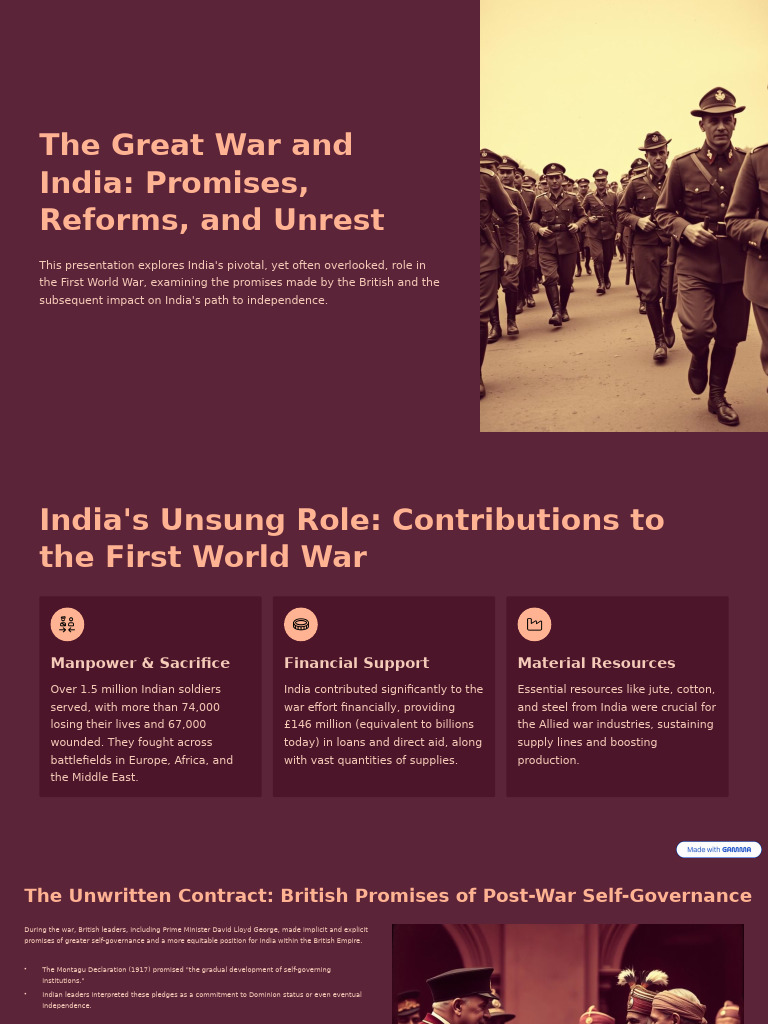 India's Role in WWI: Promises and Impact | PDF | British Empire | World ...