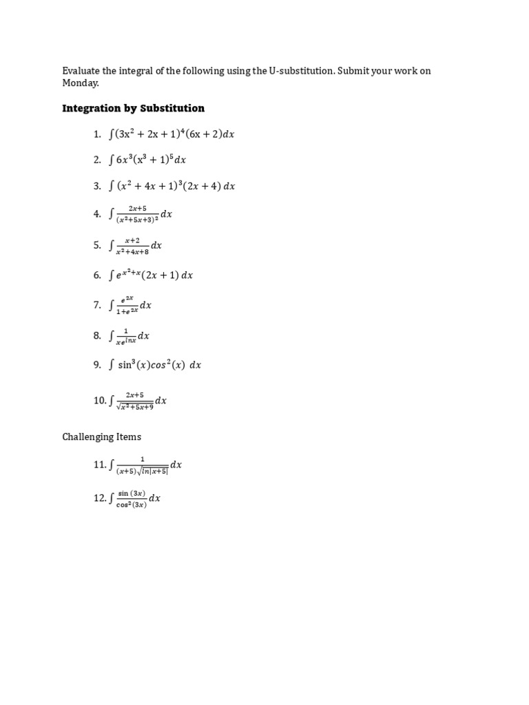 Exercises On U Substitution | PDF
