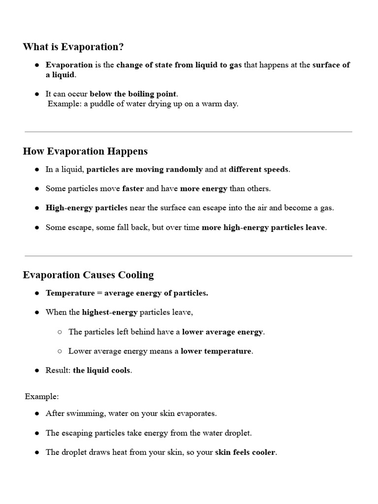 Notes - Exaporation and Cooling | PDF | Evaporation | Liquids