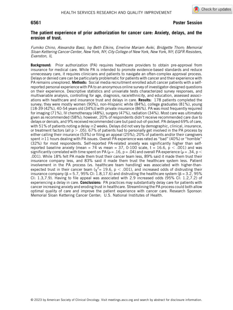Patient Experiences with Prior Authorization | PDF | Oncology | Health Care