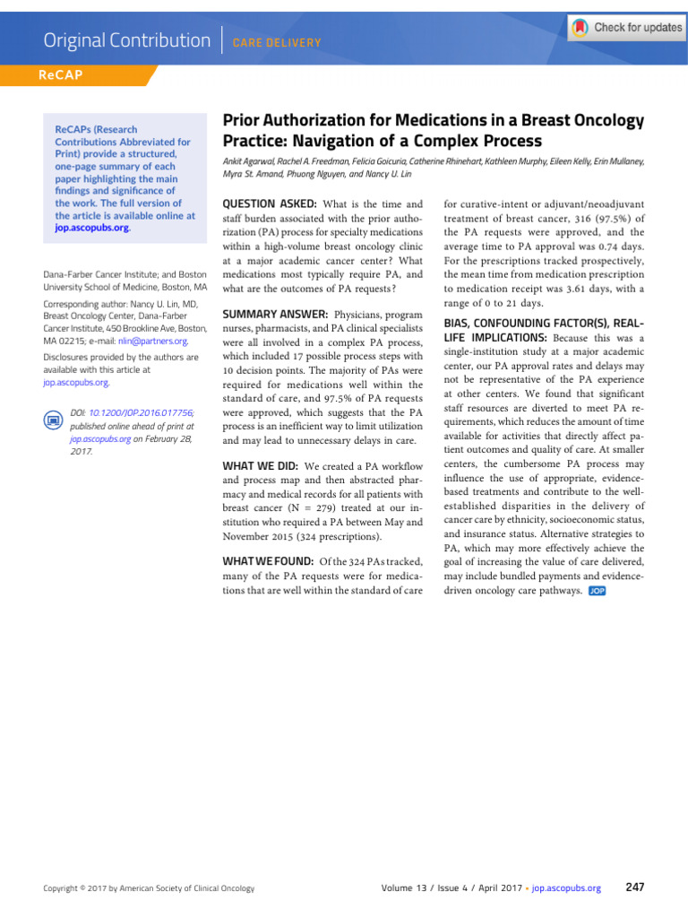 Prior Authorization For Medications in A Breast Oncology Practice ...