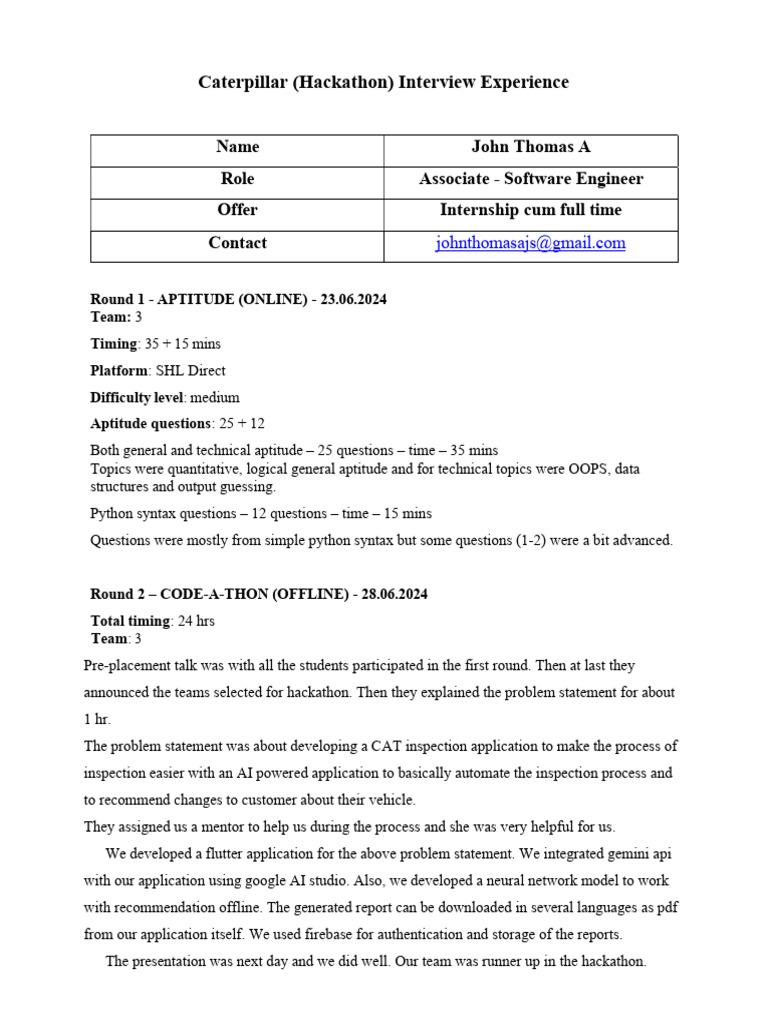 Johnthomas Caterpillar Interview Exp-1 | PDF | Time Complexity | Artificial Intelligence