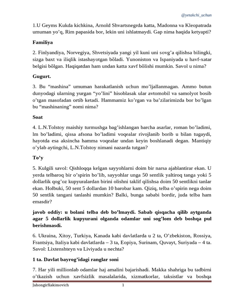 Mantiqiy Savollari | PDF