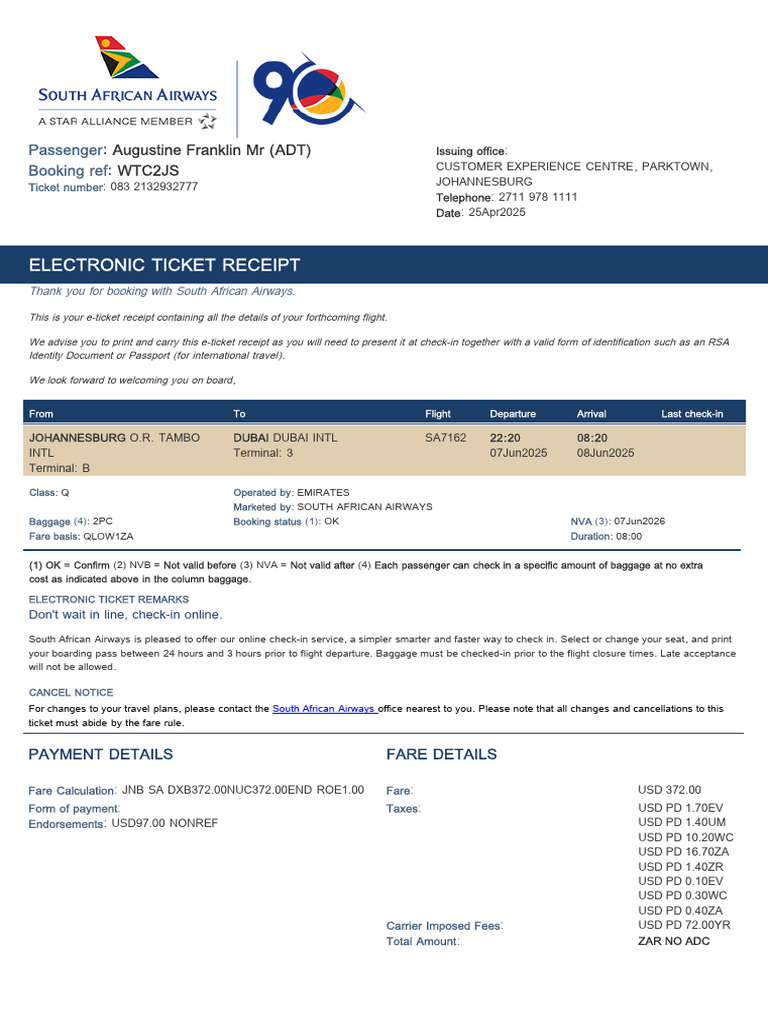 Your Electronic Ticket-EMD Receipt | PDF
