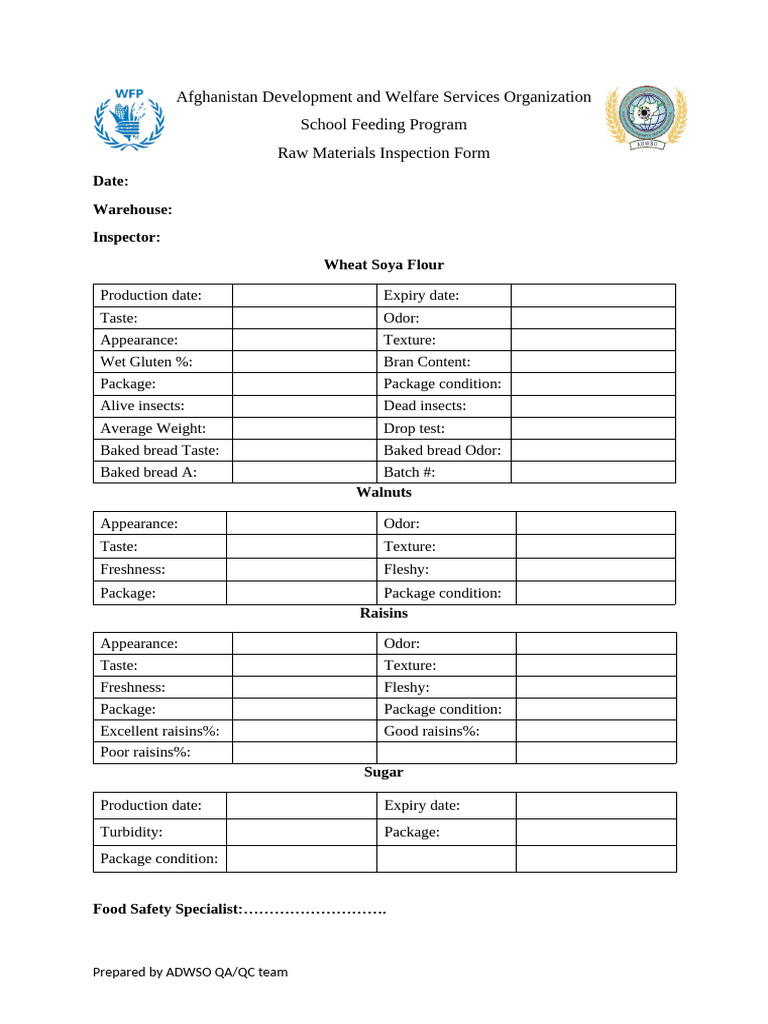 Raw Material Inspection Form | PDF