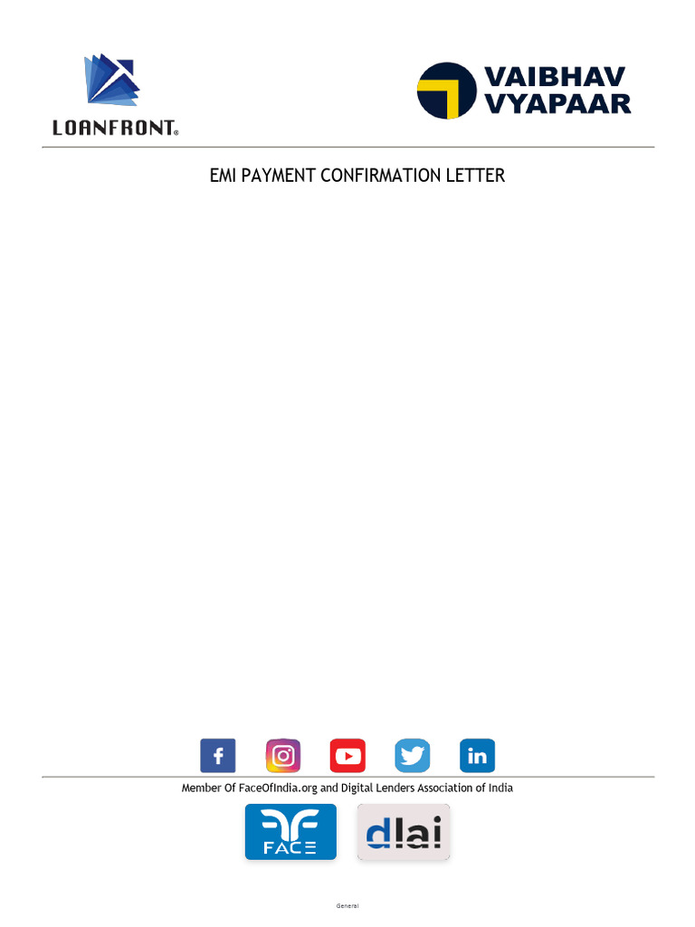 LoanFront EMI Payment Letter | PDF