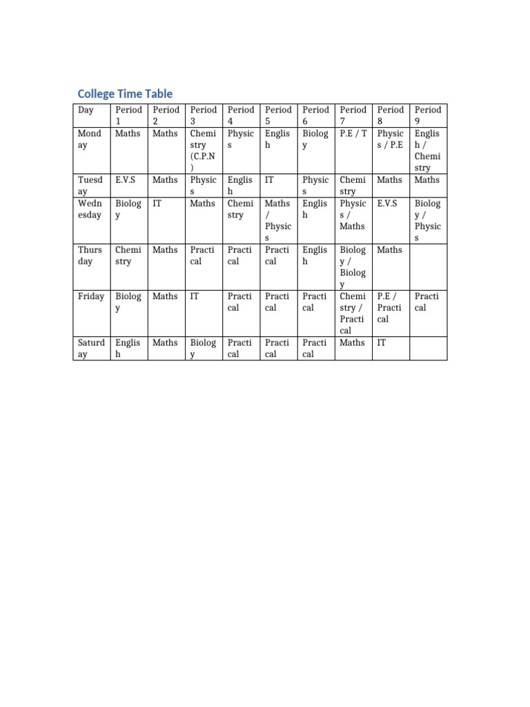College Time Table | PDF