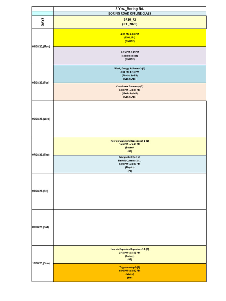 04/08/25, (Mon) 04/08/25, (Mon) : Boring Road Offline Class BR10 - F2 ...
