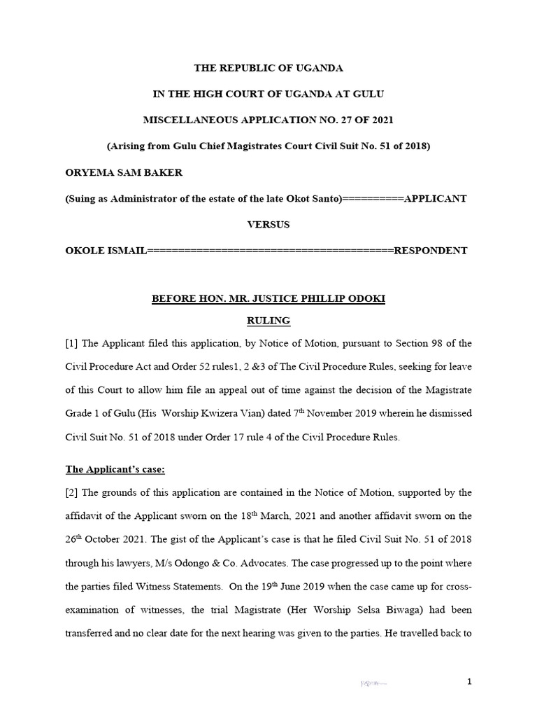 Oryema V Okole (Miscellaneous Application 27 of 2021) 2024 UGHC 448 (13 ...