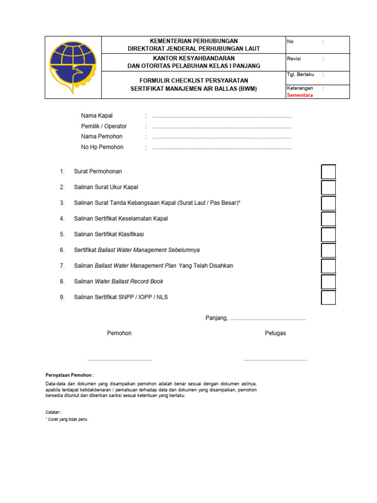 Checklist-BWM Ballast Water | PDF