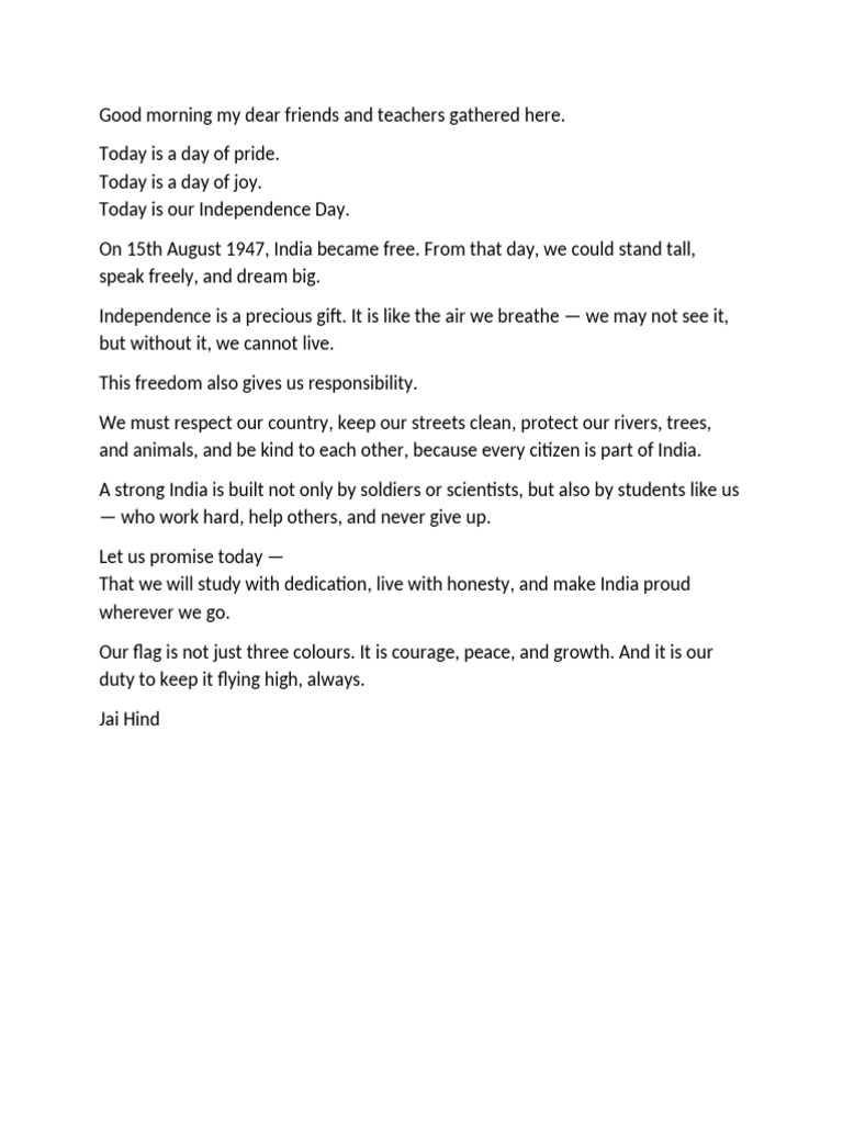 Inspiring Independence Day Speech | PDF