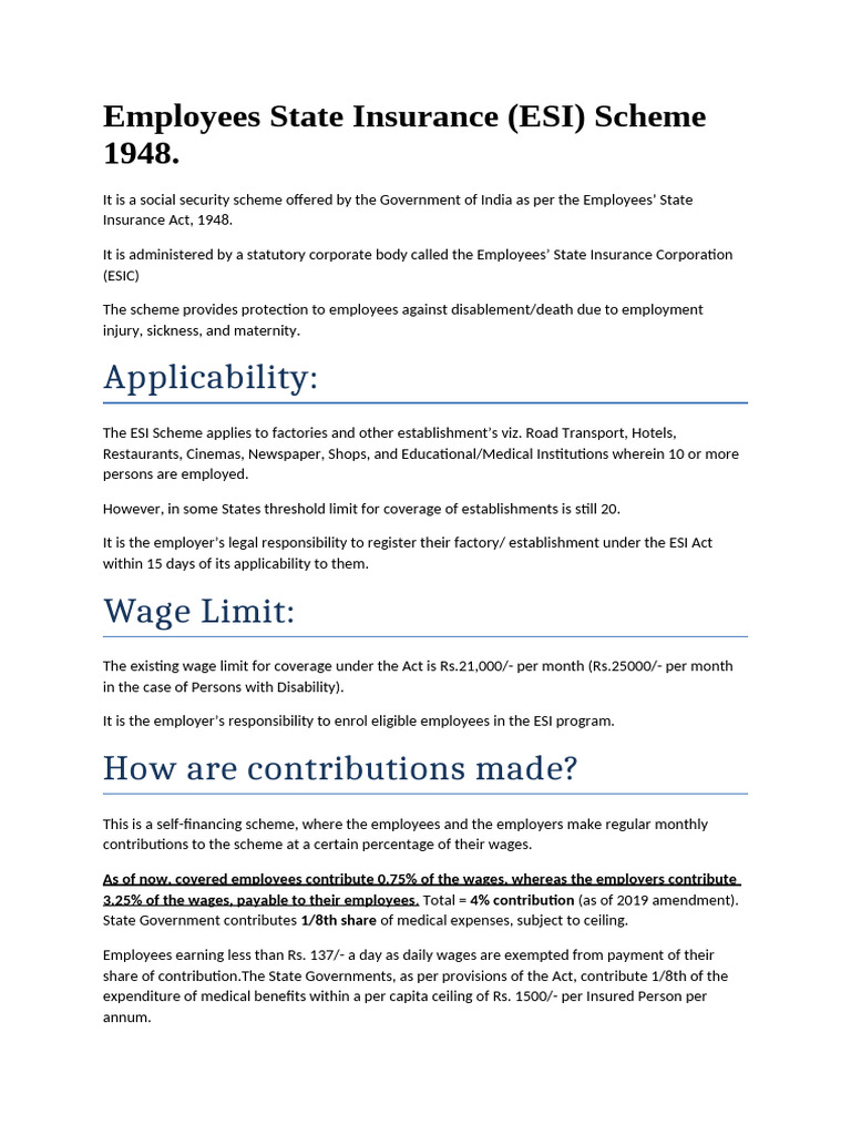 Overview of the ESI Act 1948 | PDF | Employment | Labor