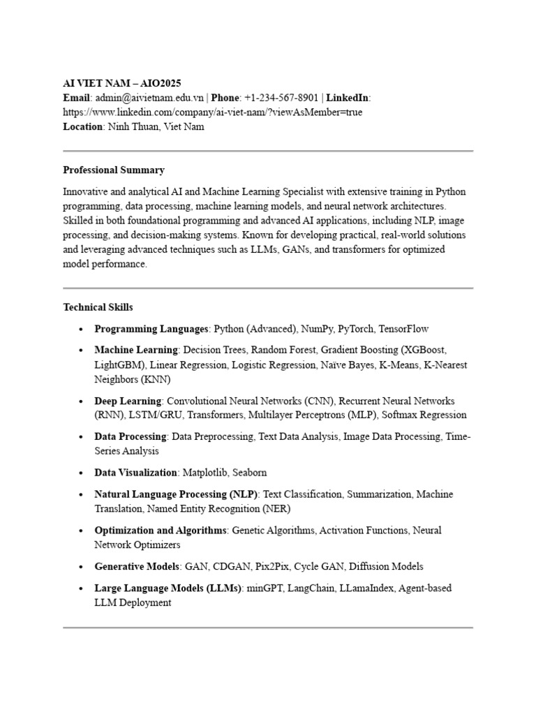 Cv-Demo-khi Học Xong Aio2024 | PDF | Machine Learning | Deep Learning