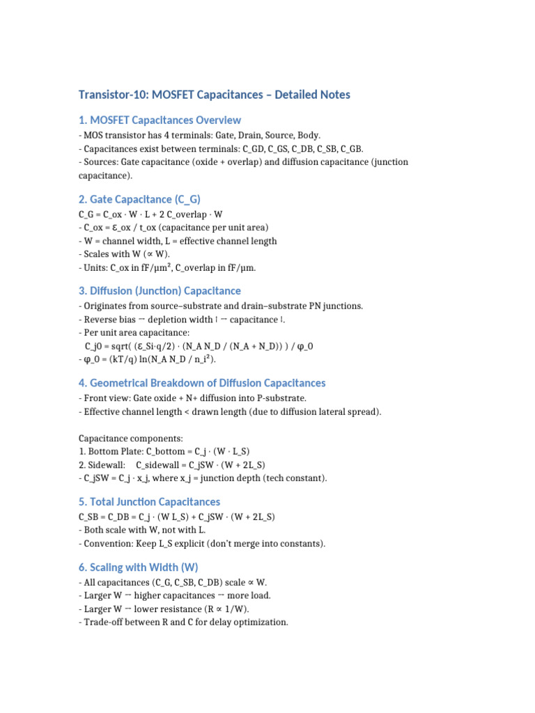 Transistor 10 MOSFET Capacitances Notes | PDF