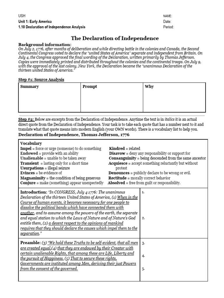 1.10 Declaration of Independence Analysis | PDF | United States ...