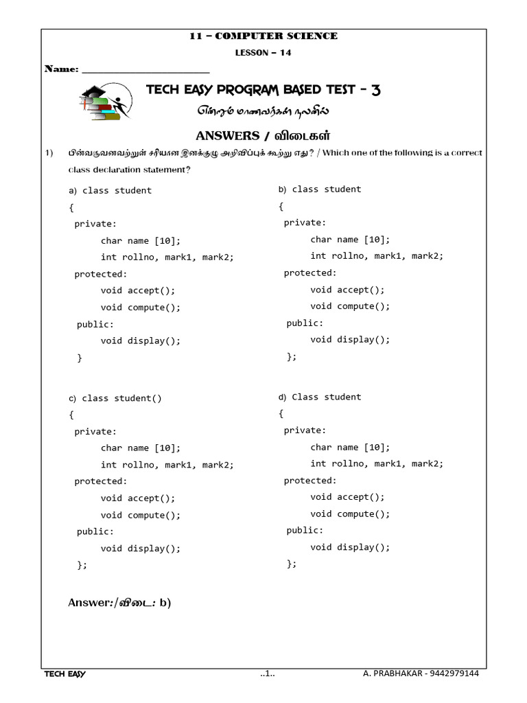 11CS ProgramBasedTest3 Answers | PDF