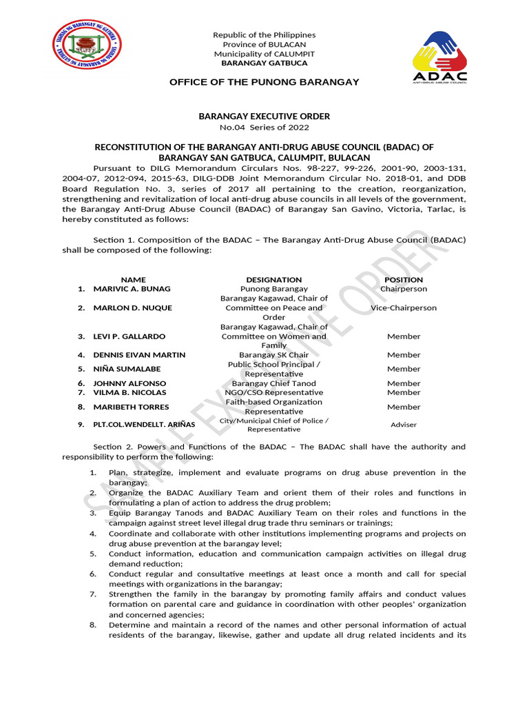 BADAC Template Executive Order | PDF