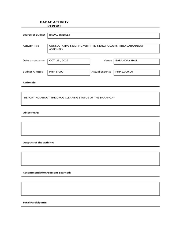 BADAC FORM Activity Report Rehab | PDF