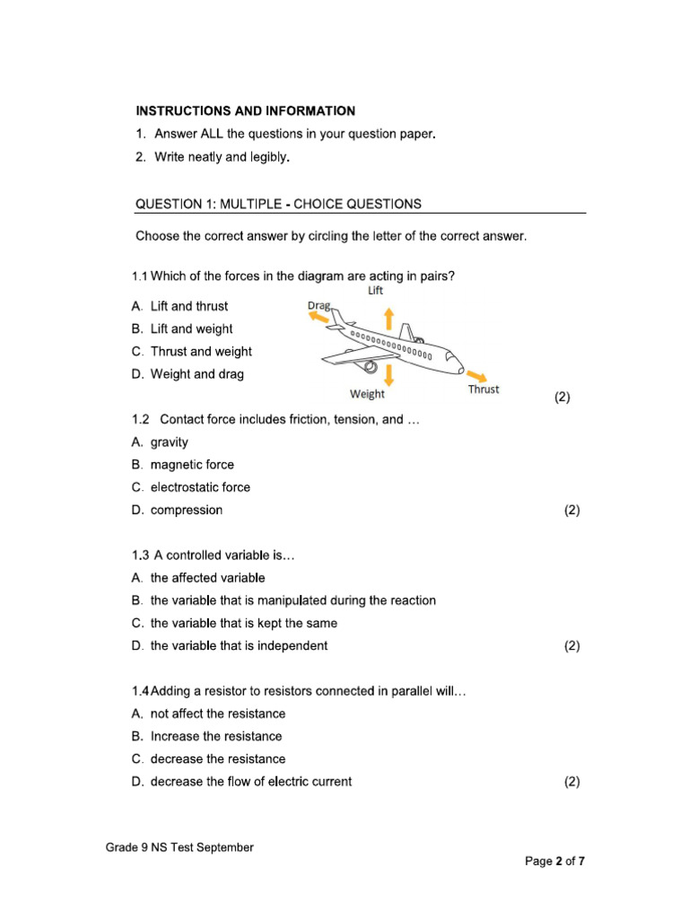 Print 13 Copies Ns Grade 9 Test September | PDF