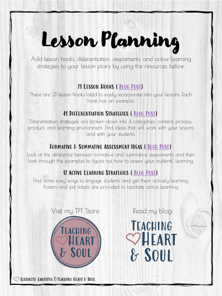 Free Lesson Planning Resources Lesson Hooks Differentiation | PDF ...