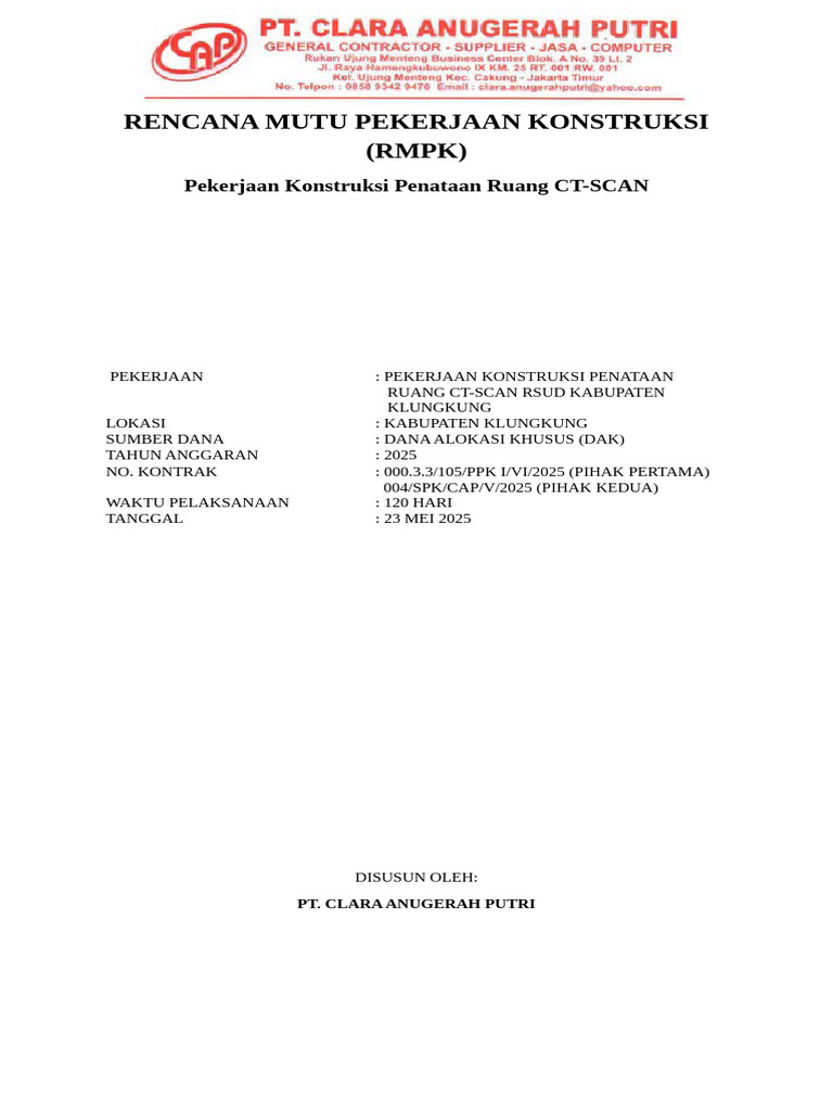 Rencana Mutu Pekerjaan Konstruksi Ct-Scan | PDF