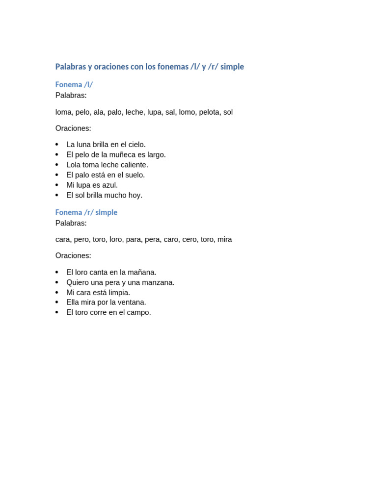 Fonemas L y R Simple | PDF