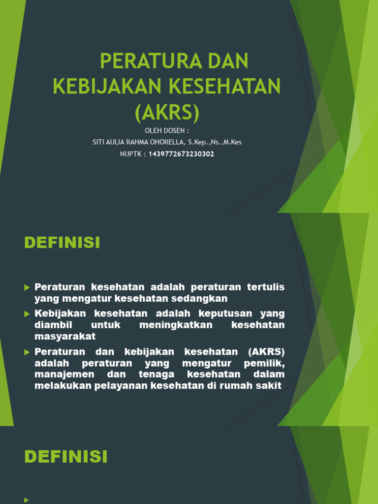 Kebijakan dan Peraturan Kesehatan AKRS | PDF