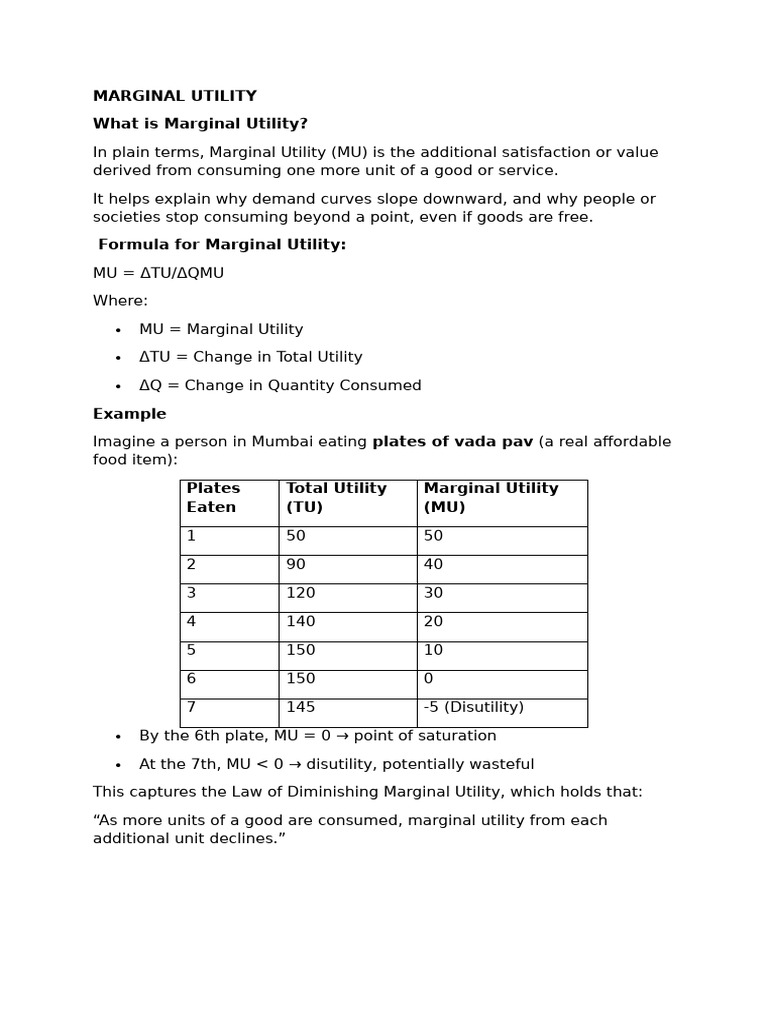 Marginal Utility: Definition and Formula | PDF | Utility | Marginal Utility