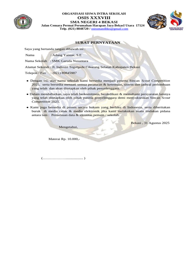 Surat Perjanjian Sekolah Eksternal | PDF