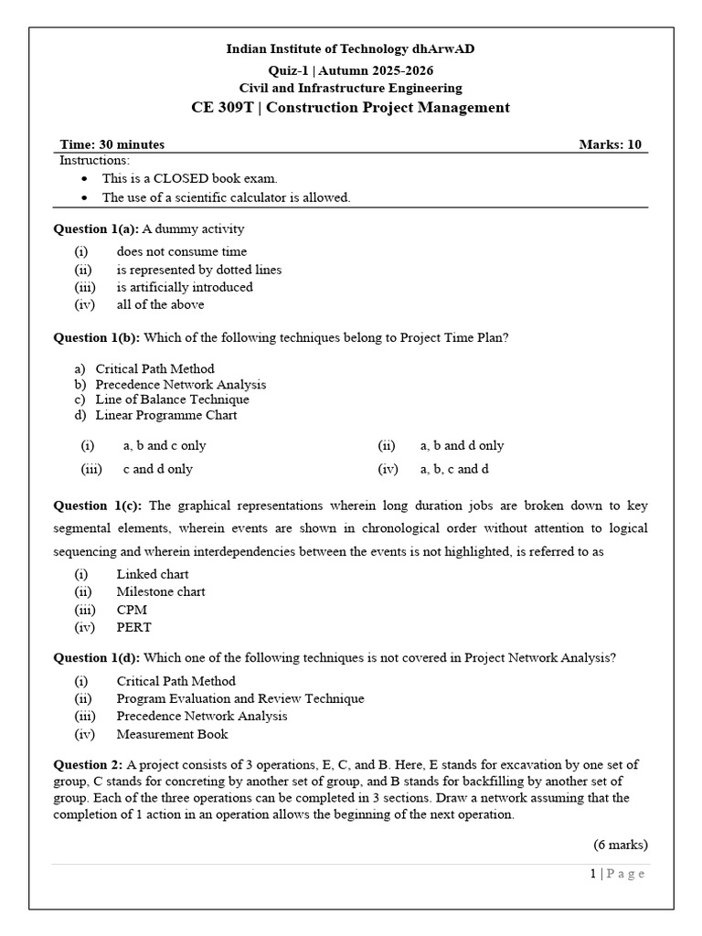 Construction Project Management Quiz | PDF