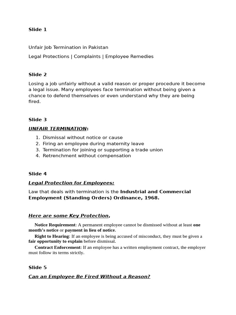Unfair Job Termination Rights in Pakistan | PDF | Eviction | Employment