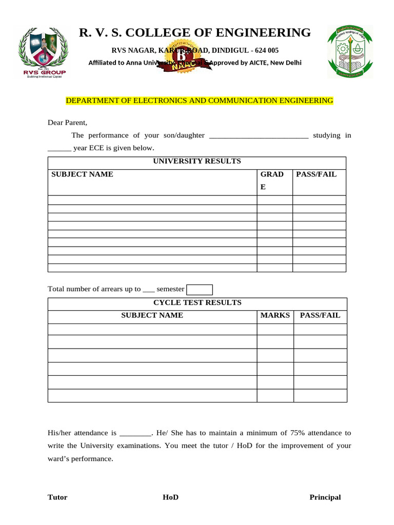 ECE Student Performance Report Template | PDF