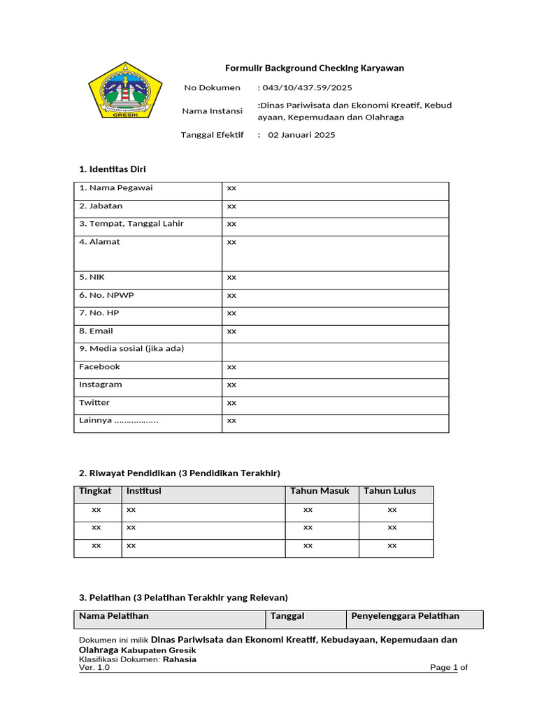 Form Background Checking Karyawan | PDF