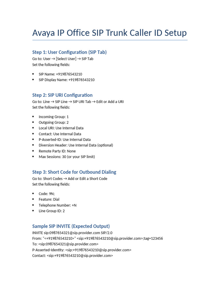 Avaya SIP Caller ID Setup | PDF