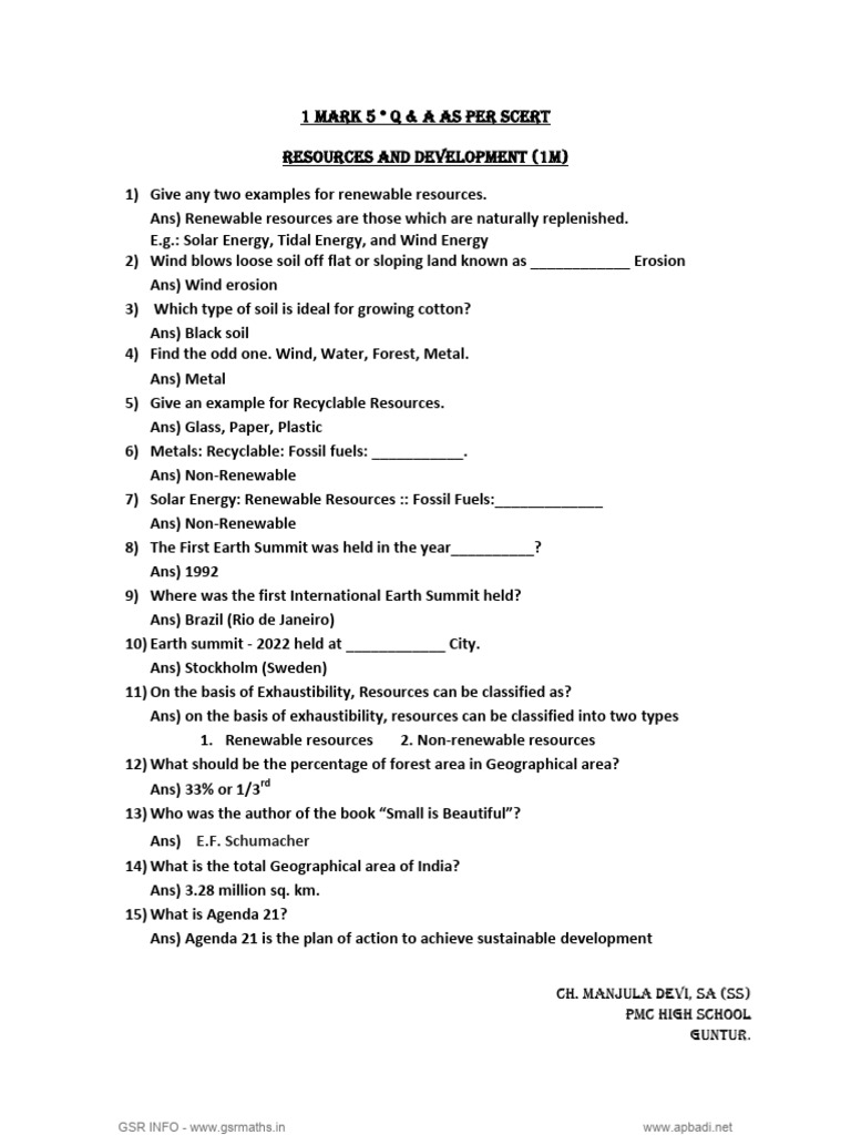 1 Mark 5 Star Questions As Per Scert | PDF