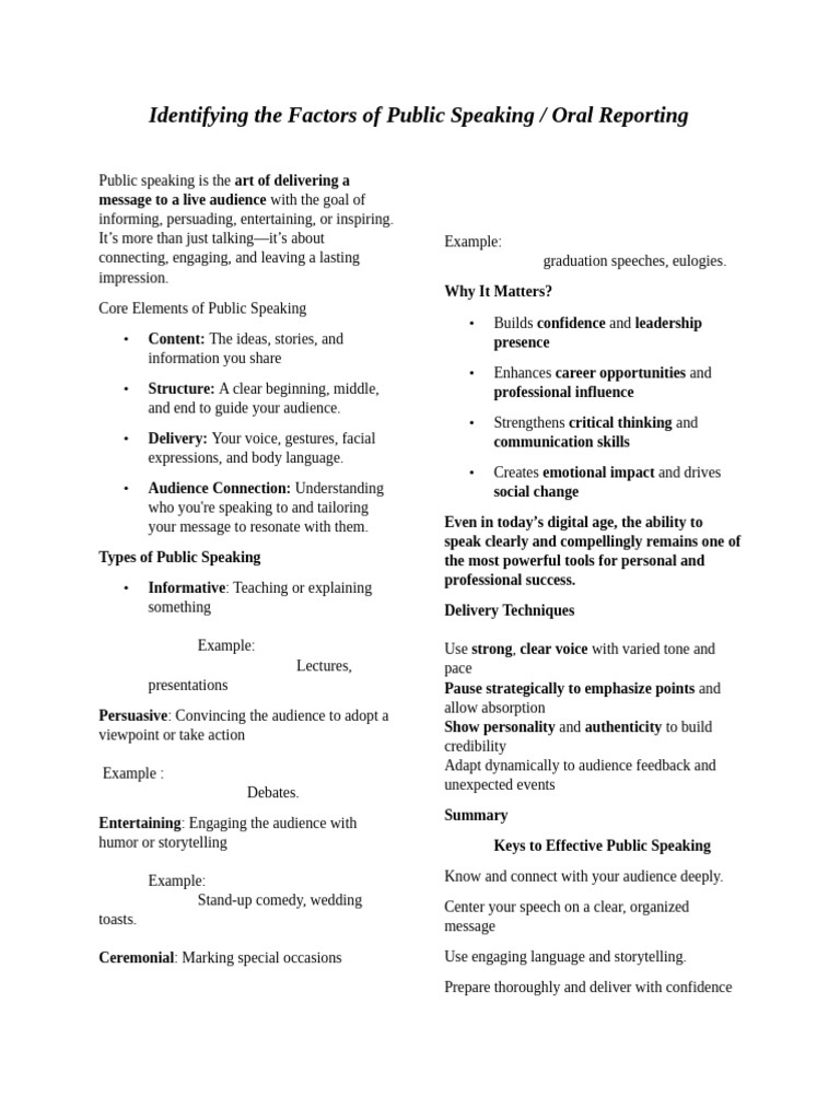Identifying The Factors of Public Speaking | PDF | Public Speaking ...