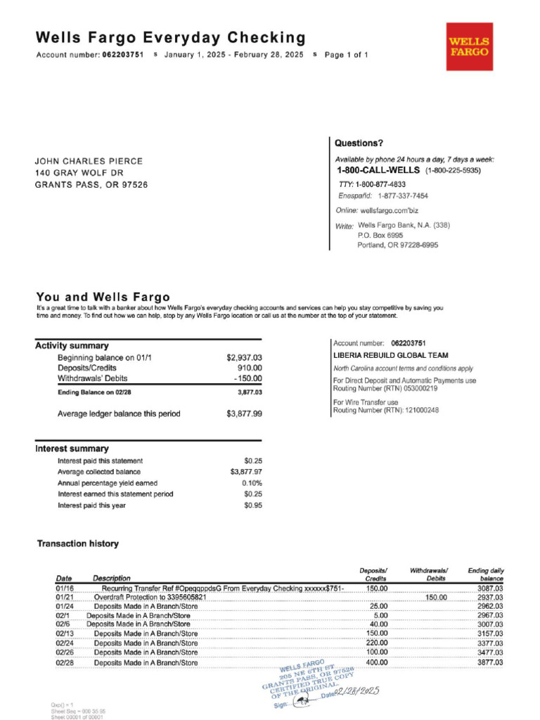 Wells Fargo Bank Statement | PDF