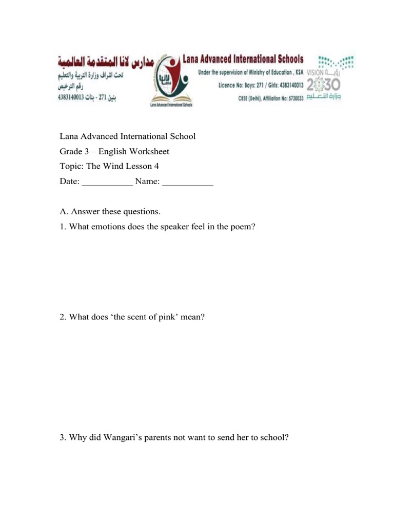 Grade 3 Lesson 4 and The Wind | PDF