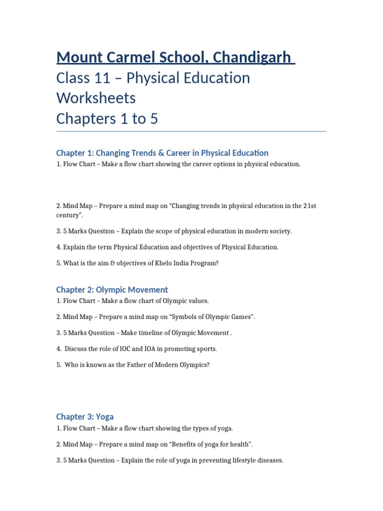 Class 11 Physical Education Worksheets | PDF