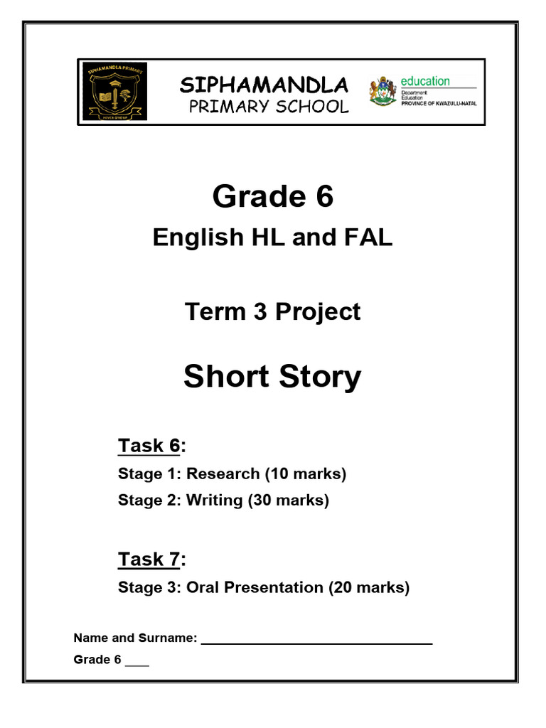 Grade 6 Short Story Project Guide | PDF | Vocabulary | Speech